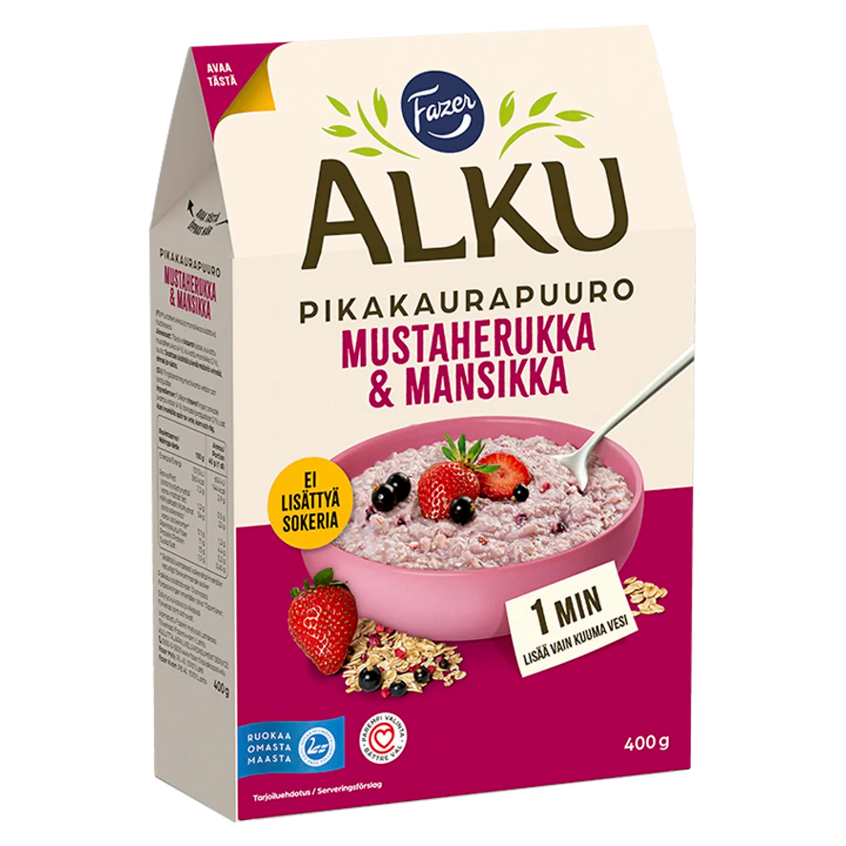 Fazer Alku Mustaherukka & mansikka pikakaurapuuro 400 g – Suomikauppa.fi