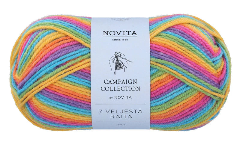 Novita 7 Veljestä Raita 100 g ullblandning garn regnbåge – Suomikauppa.fi