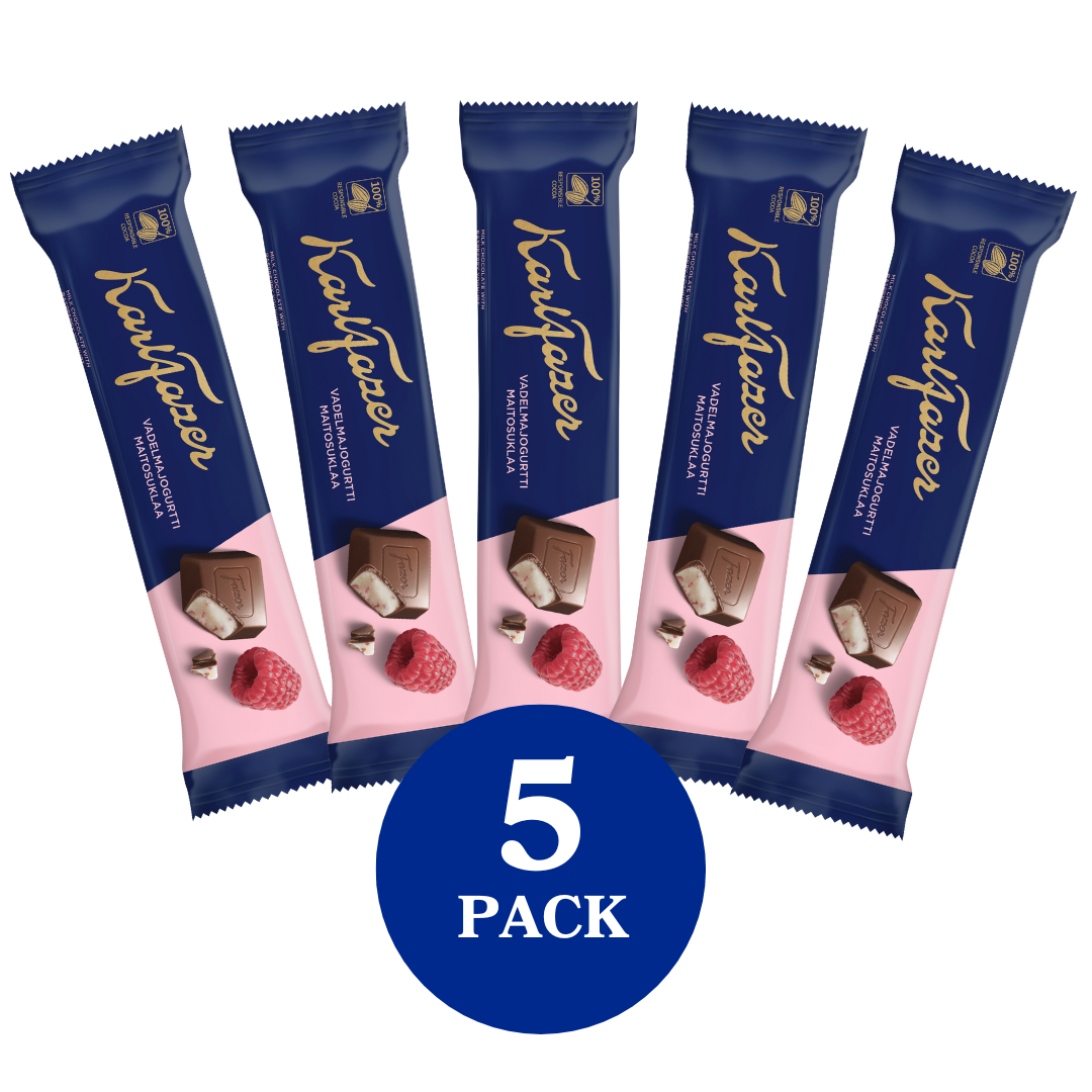 Karl Fazer vadelmajogurtti suklaapatukka 37g 5-PACK – Suomikauppa.fi