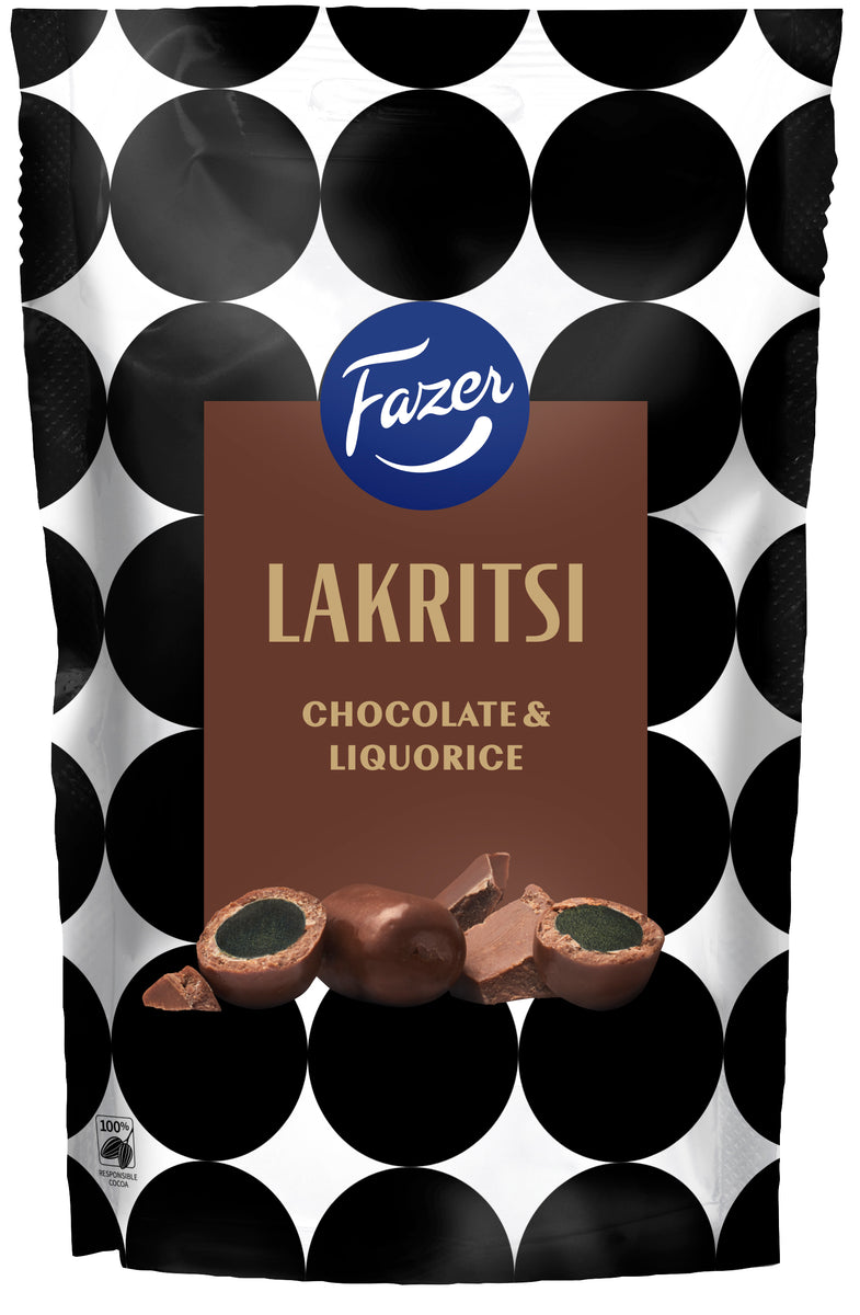 Fazer Lakritsi Chocolate Liquorice candy bag 140g – Suomikauppa.fi