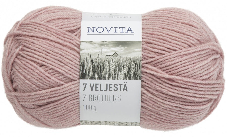 Novita 7 Veljestä wool blend yarn 100g berry porridge – Suomikauppa.fi